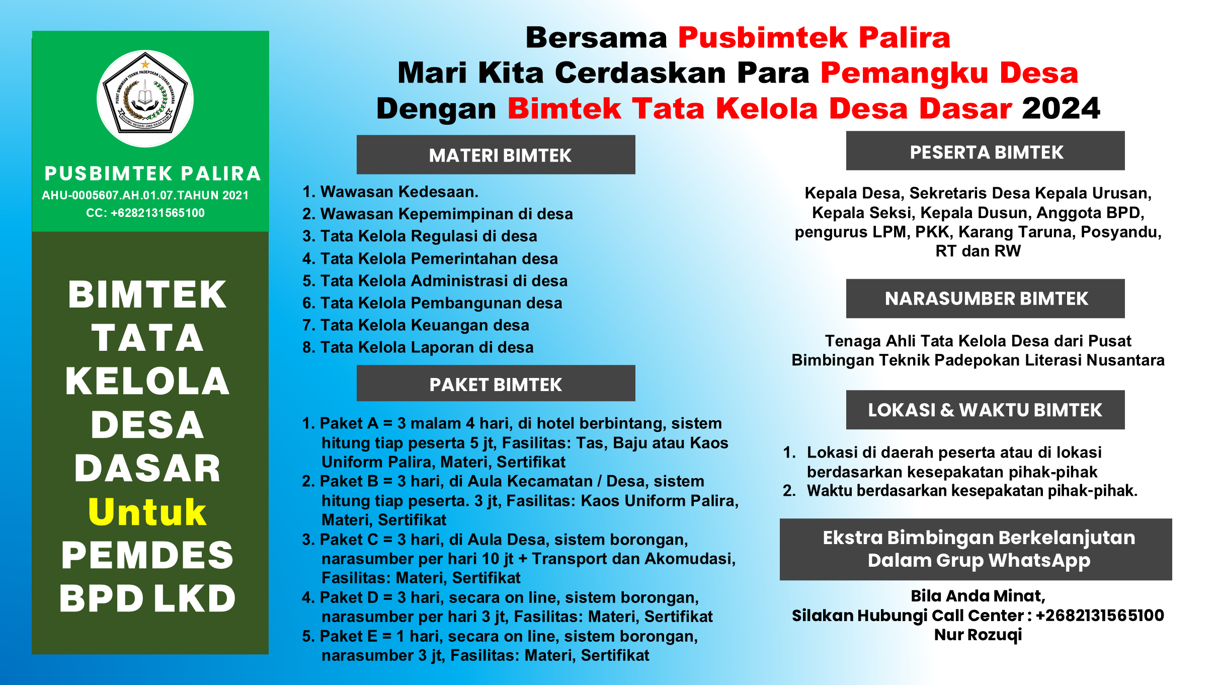 PAKET GLOBAL BROSUR KERJASAMA PENYELENGGARAAN BIMTEK >> PALIRA